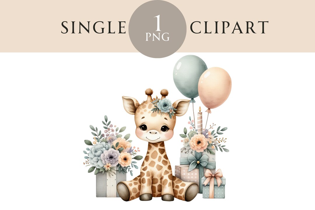 Baby Shower Giraffe Clipart, Birthday Party Animal Wall Art PNG ...