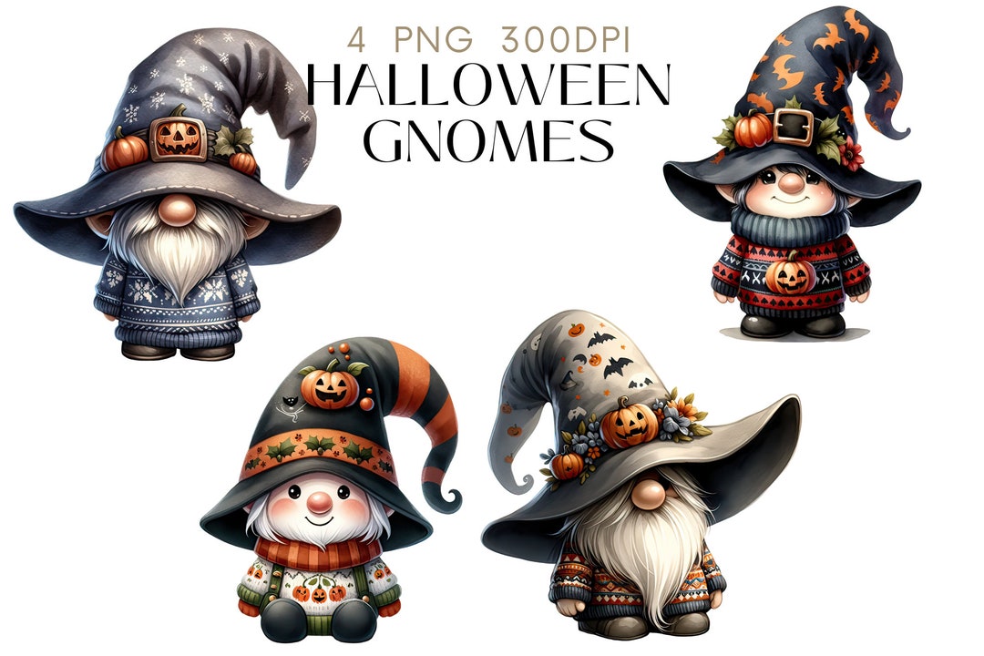 Halloween Gnomes Clipart PNG Set 4 Spooky Gonks Wizard Pumpkin ...