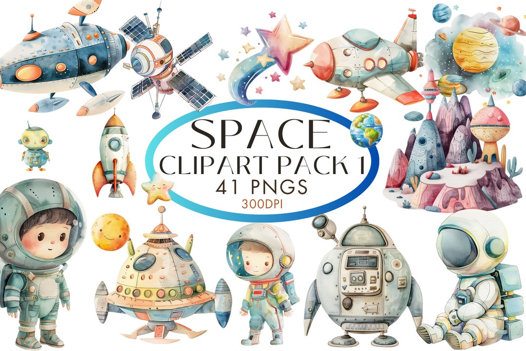 Watercolor Space Clipart Bundle, Space Boy Nursery Clipart, Astronaut ...