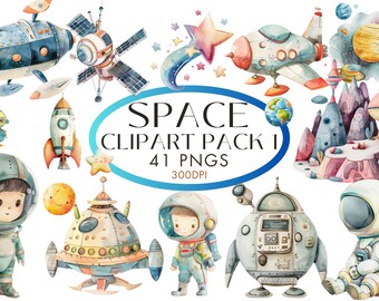 Watercolor Space Clipart Bundle, Astronaut Nursery Clipart, Astronaut ...