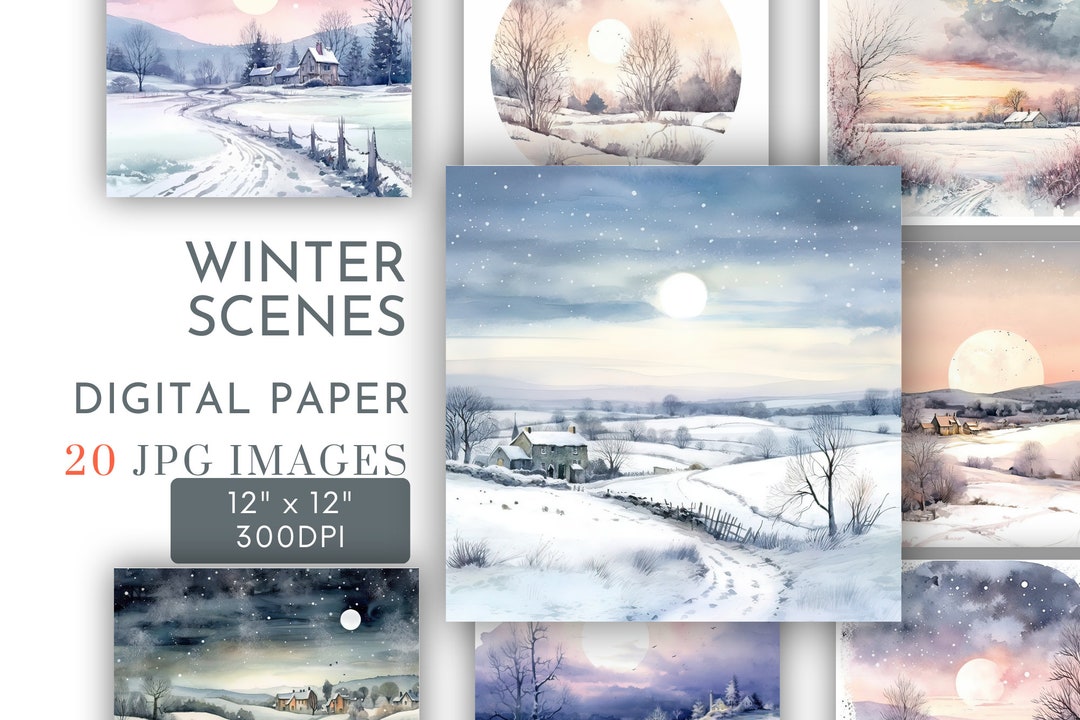 Winter Scenes Backgrounds Digital, Christmas Morning Square Papers ...