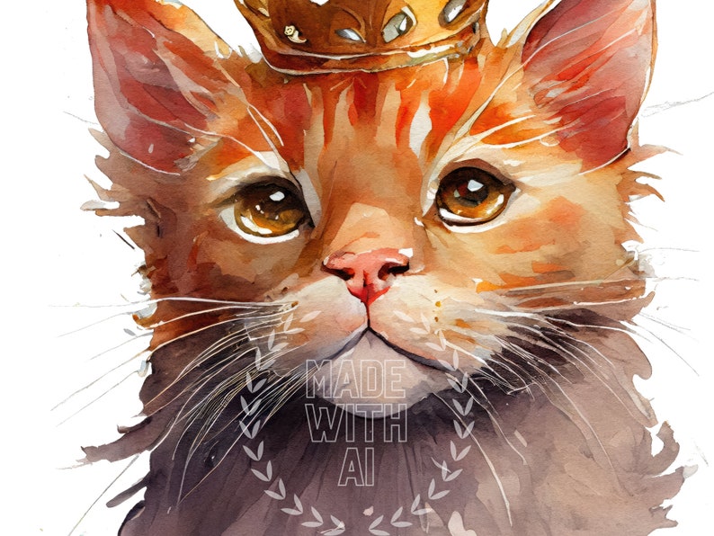 Ginger Cat Watercolor Clipart PNG Cute Royal Animals Clipart - Etsy