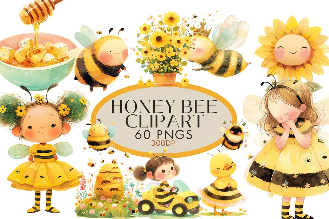 Honey Bee Watercolour Clipart PNG Bundle, Bee Clipart Honey Hive Fairy ...