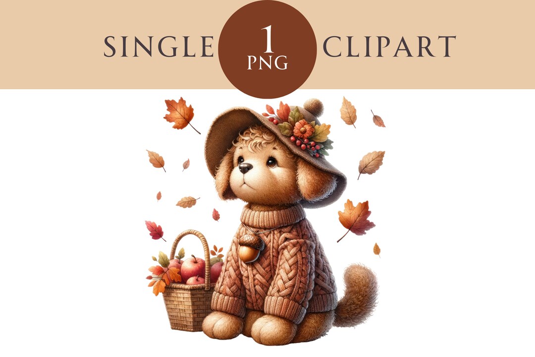 Autumn Dog Watercolor Clipart PNG, Fall Animals Clipart, Nursery ...