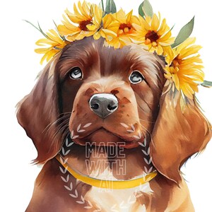Sunflower Puppy Watercolor Clipart PNG, Cute Pets Animals Clipart ...