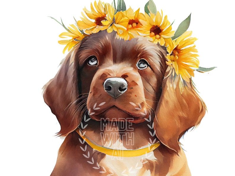 Sunflower Puppy Watercolor Clipart PNG Cute Pets Animals - Etsy
