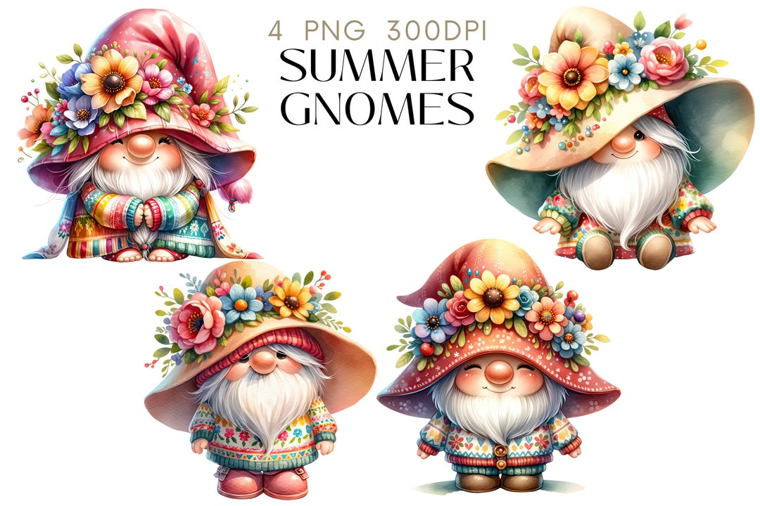 Summer Gnomes Clipart PNG Set 4 Spring Gonks Flower Easter Commercial ...