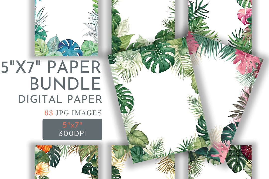 Jungle Invitation Backgrounds Digital, Wild One Jungle Leaves 5x7 ...