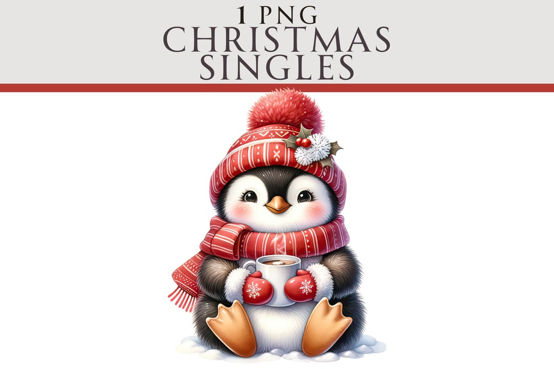Christmas Penguin Clipart PNG – Cute Winter Animal With Cocoa for Cards ...