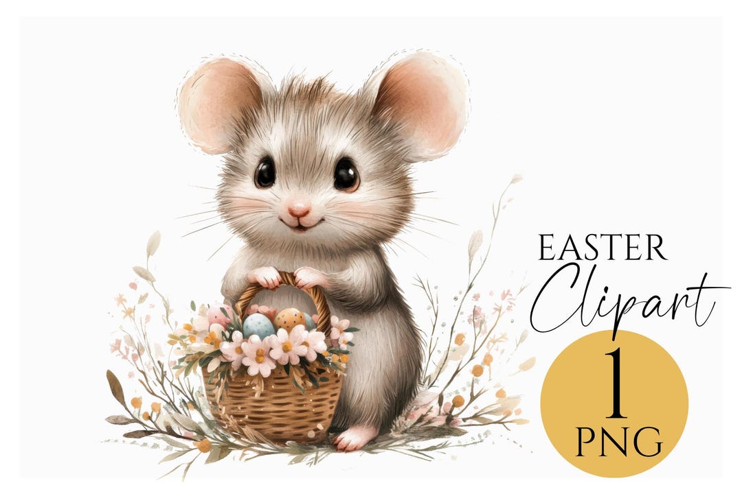 Easter Mouse Clipart PNG, Cute Spring Mouse With Basket, Watercolor ...