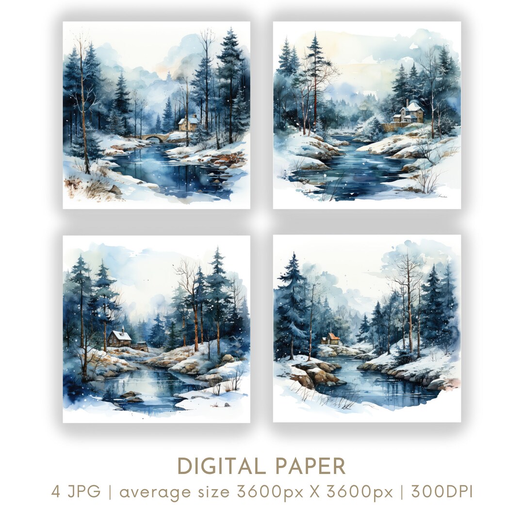 Winter Snowy Forest Digital Paper Set 4 JPG Festive Card Making Xmas ...