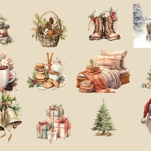 Christmas Watercolor Clipart PNG Bundle , Big Bundle Festive Clipart ...