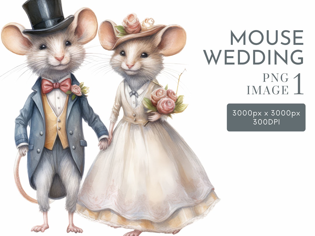 Mouse Wedding Clipart PNG Files, Watercolor Commercial Use Clipart ...