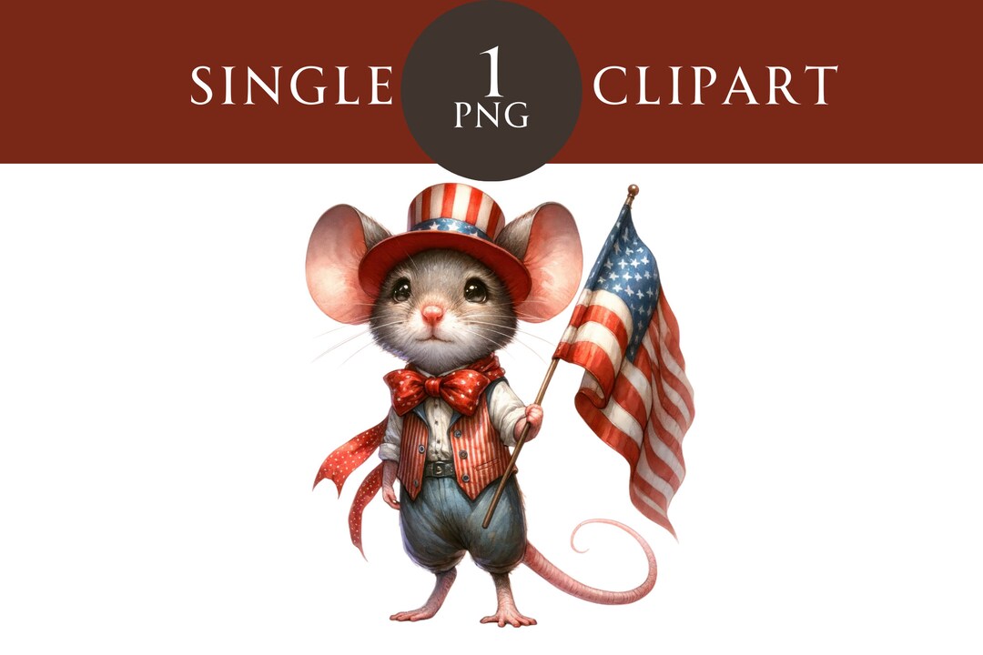 Patriotic Mouse Clipart PNG: American Flag 4th July (commercial Use) - Etsy