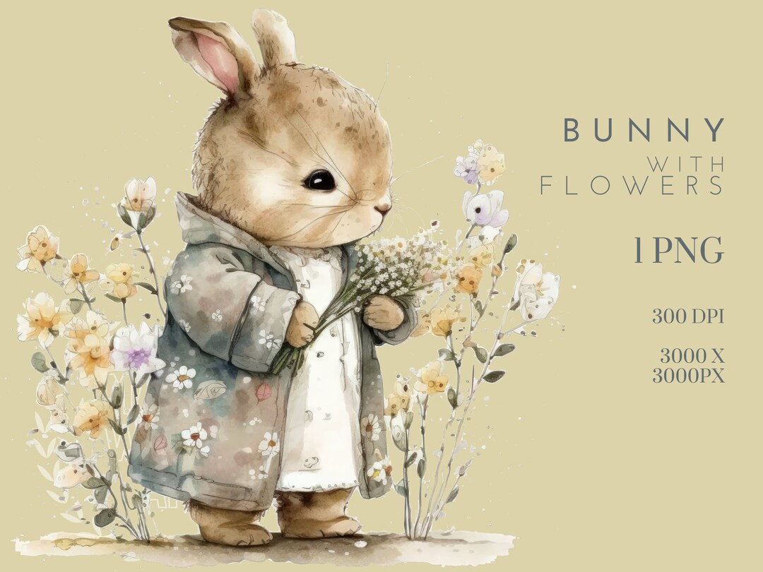 Easter Clipart Bunny With Flowers Clipart , Nursery Spring Clipart ...