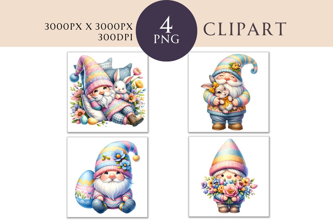 Easter Gnome Clipart Watercolor PNG Pastel Spring Easter Eggs Bunny ...