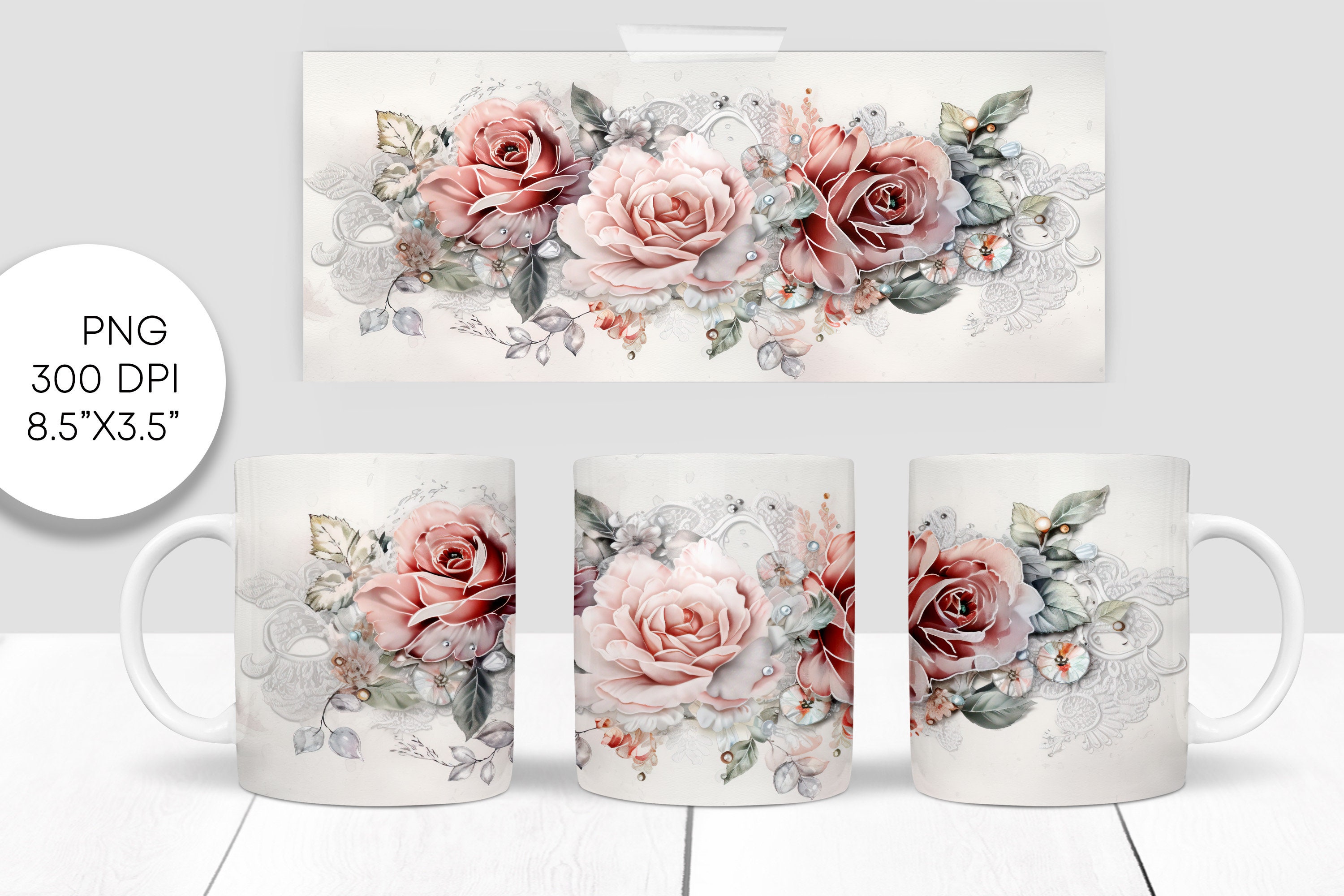 Watercolor Flower Mug Template Bundle: Sublimation PNG (digital ...