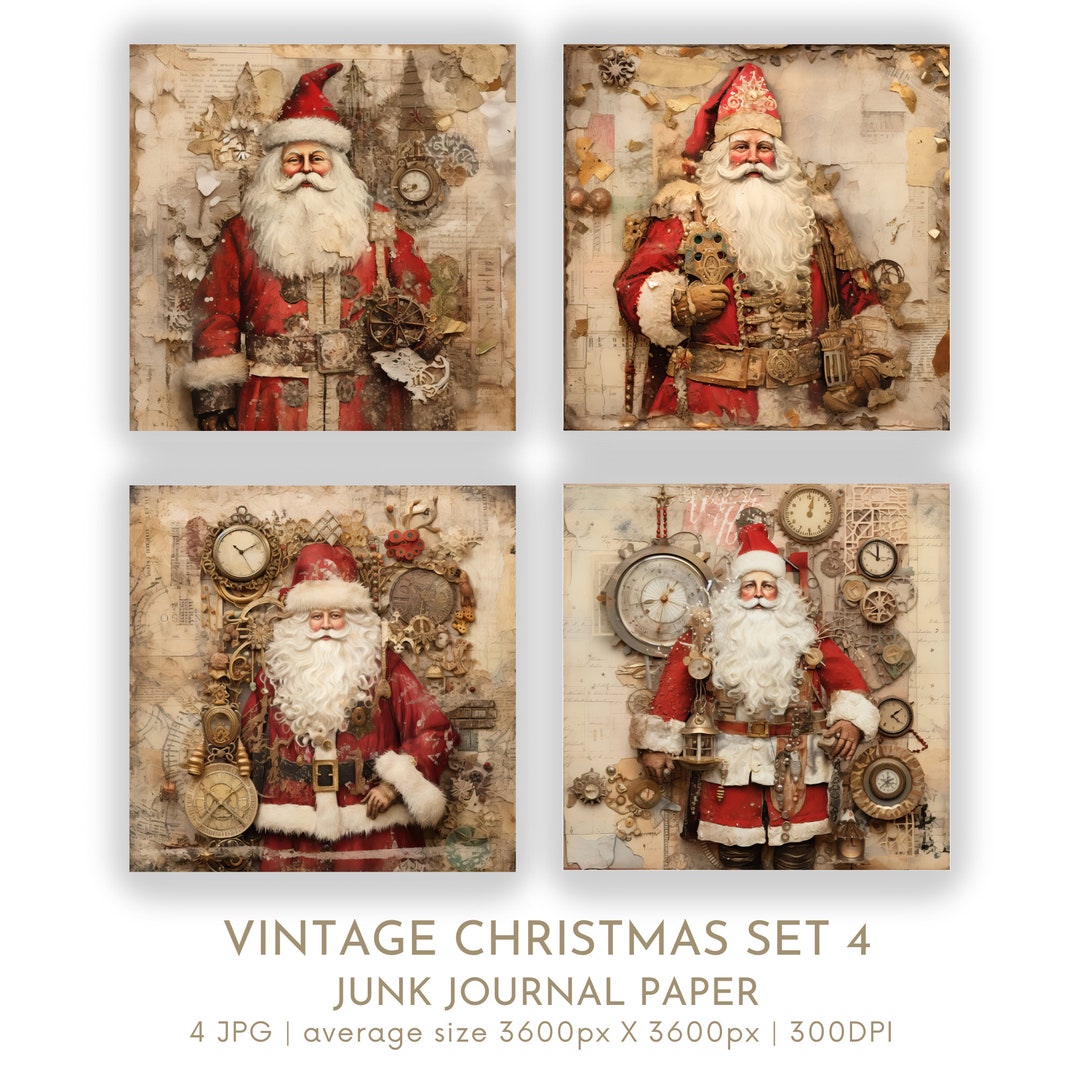 Vintage Santa Digital Paper Set 4 JPG Father Christmas Festive Junk ...