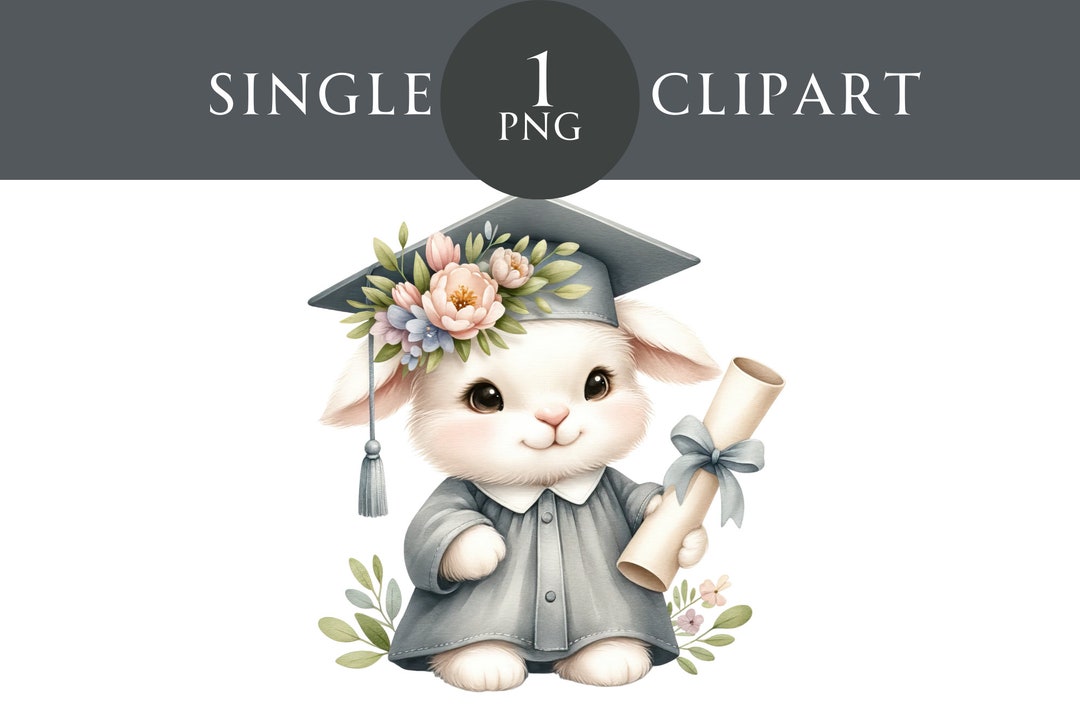 Graduation Bunny Clipart, Kindergarten School College Animal Wall Art ...