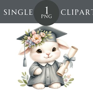 Graduation Bunny Clipart, Kindergarten School College Animal Wall Art ...