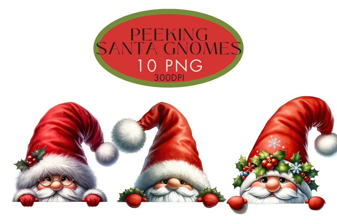 Santa Gnome Clipart: Peeking Christmas PNG Graphics (digital Download ...
