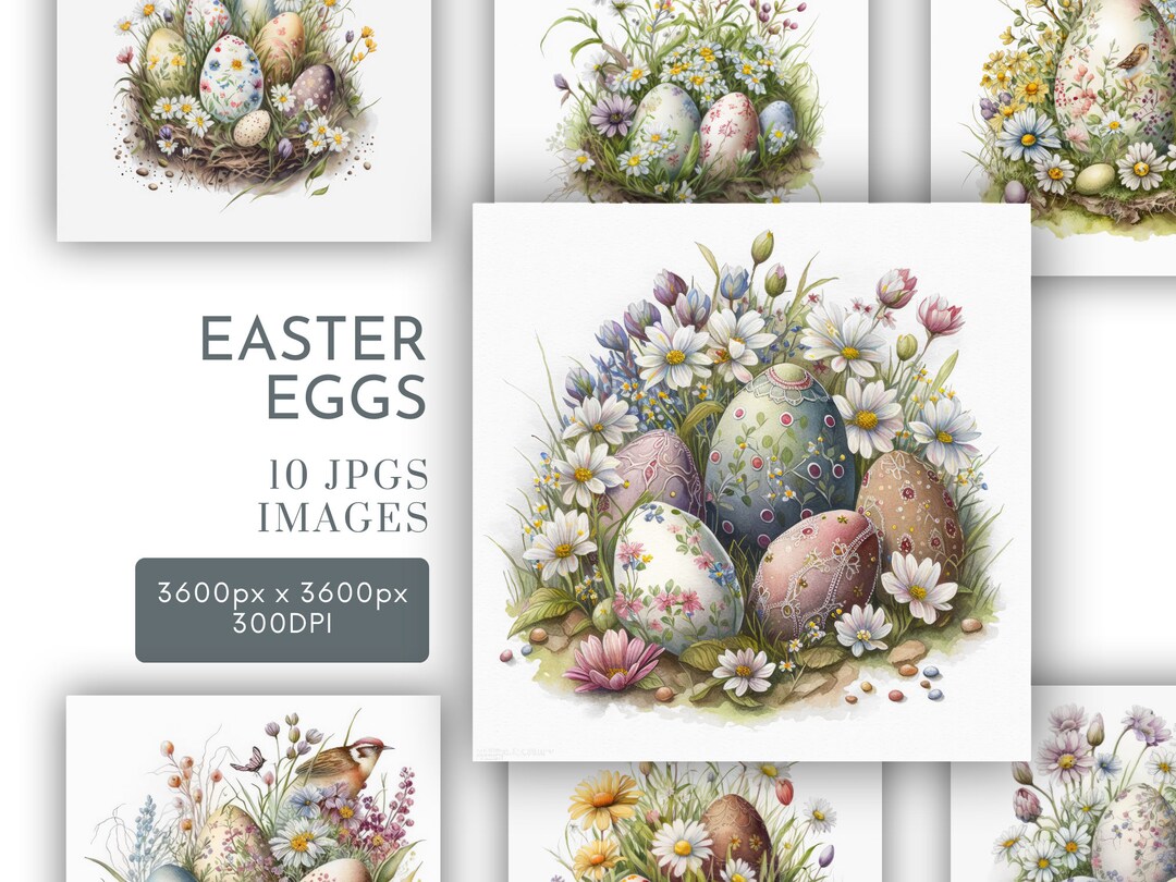 Easter Eggs Clipart JPG, Spring Flowers Digital Planner Junk Journaling ...