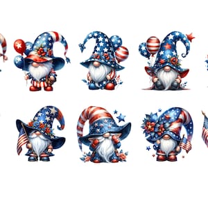 Patriotic Gnomes Watercolor Clipart PNG, 4th July Independence Day ...
