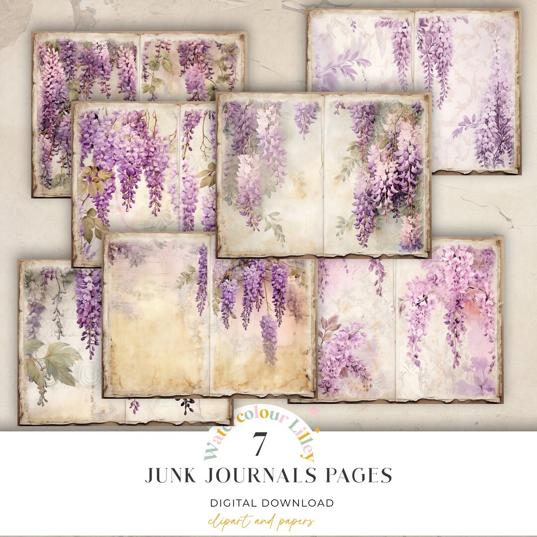 Wisteria Junk Journal Pages, Shabby Chic Junk Journal Digital Paper ...