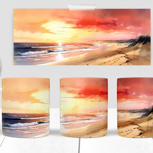 Watercolor Beach Sunset Mug Template Bundle, Sublimation Mug Design ...