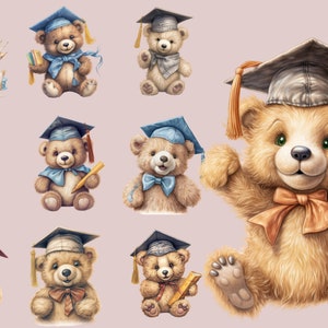 Graduation Teddy Bears Watercolor Clipart PNG Bundle , Coloured ...