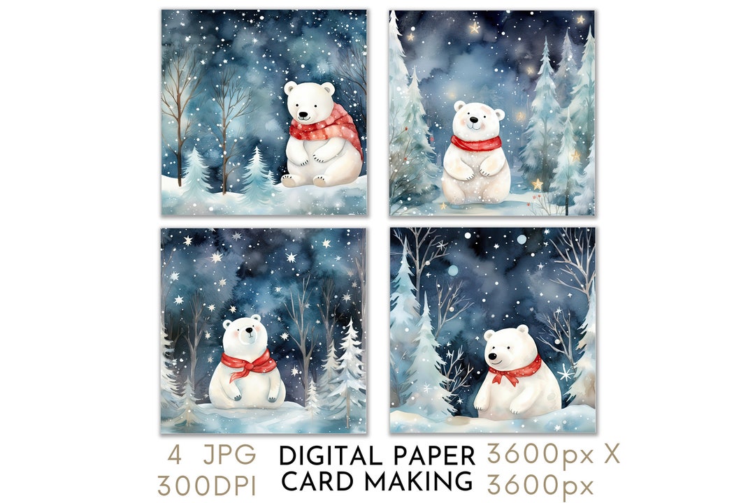 Christmas Polar Bear Paper Digital Paper 4 JPG Christmas Card Making ...