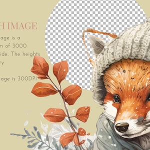 Winter Fox Clipart , Nursery Clipart , Floral Clipart , Fox Watercolor ...