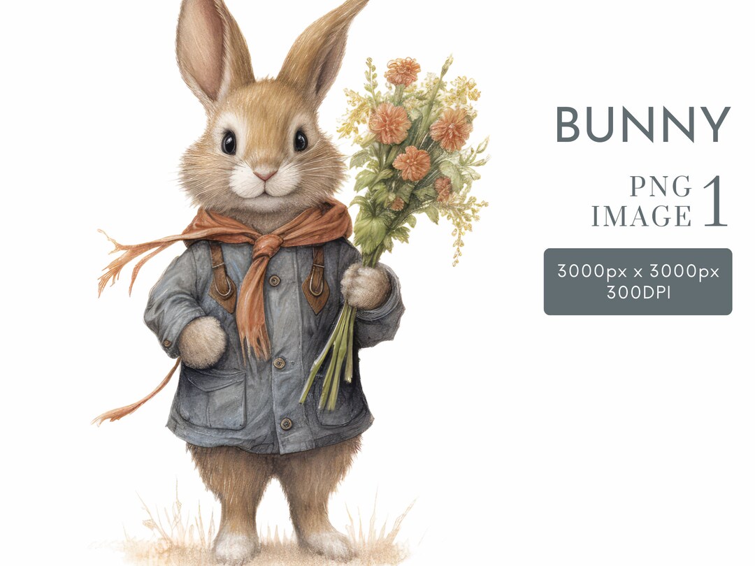 Cute Rabbit Clipart PNG Files, Watercolor Commercial Use Clipart, Junk ...