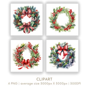 Christmas Wreath Clipart PNG, Watercolor Christmas Clipart, Winter ...