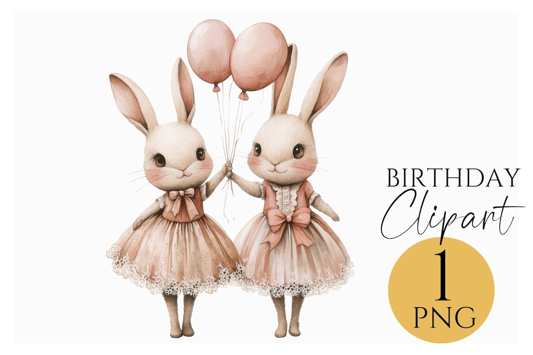 Birthday Bunny Clipart PNG, Cute Woodland Rabbits With Balloons ...