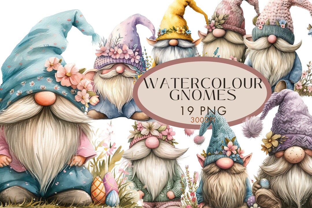 Watercolor Gnome Clipart PNG Bundle, Easter Watercolor Gnomes ...