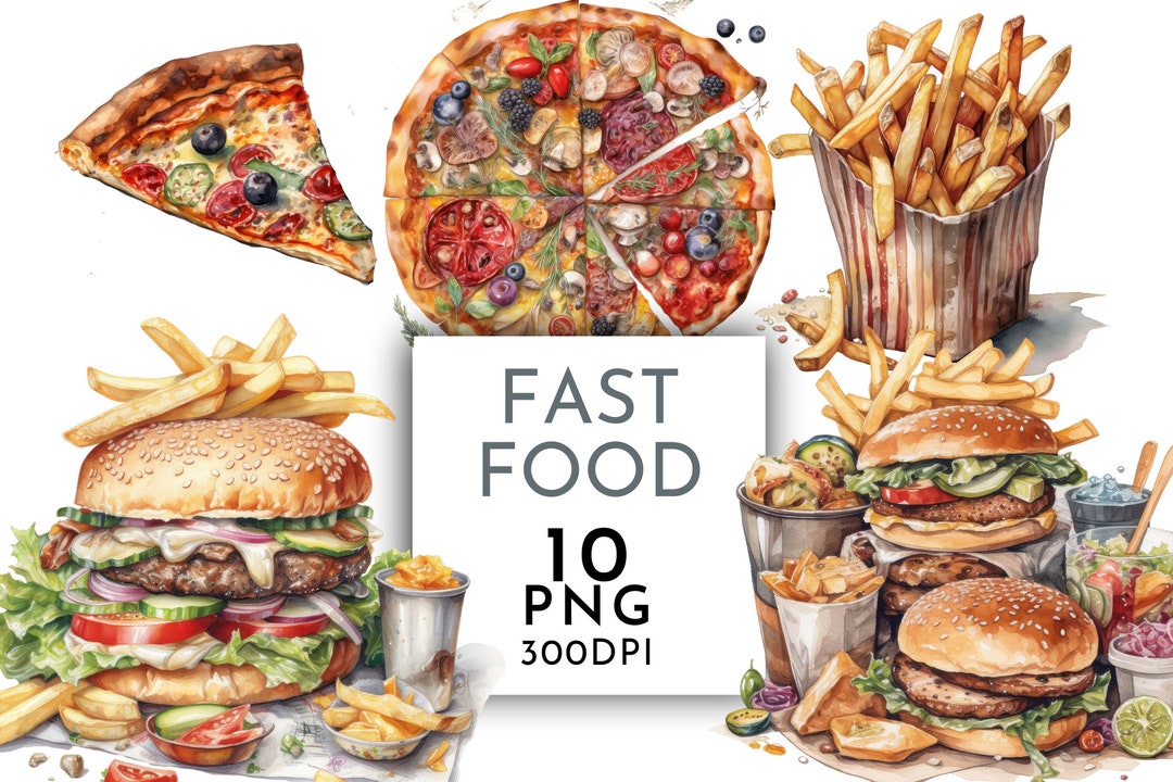 Fast Food Watercolor Clipart PNG, Take Away Food, Pizza Fries Chips ...