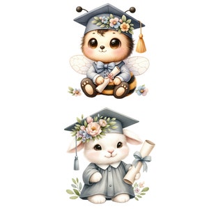 Graduation Clipart PNG Bundle, School Kindergarten Bunny Mouse Nursery ...