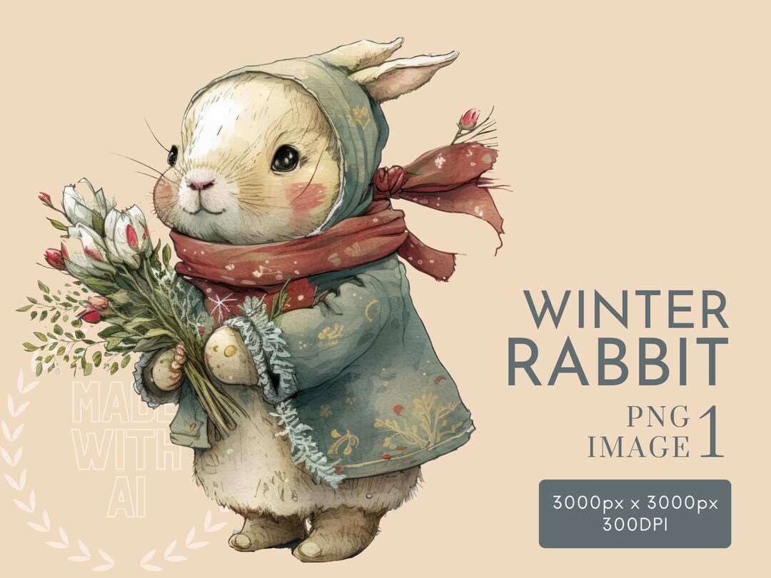 Winter Rabbit Watercolor Clipart PNG, Forest Animals Clipart, Nursery ...