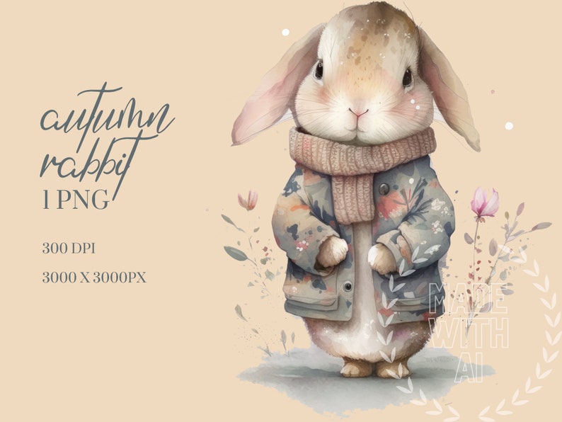 Rabbit Watercolor Clipart PNG Autumn Coat Forest Animals - Etsy