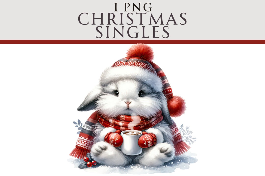 Cute Bunny Clipart, Christmas Cocoa Winter PNG, Winter Illustration ...