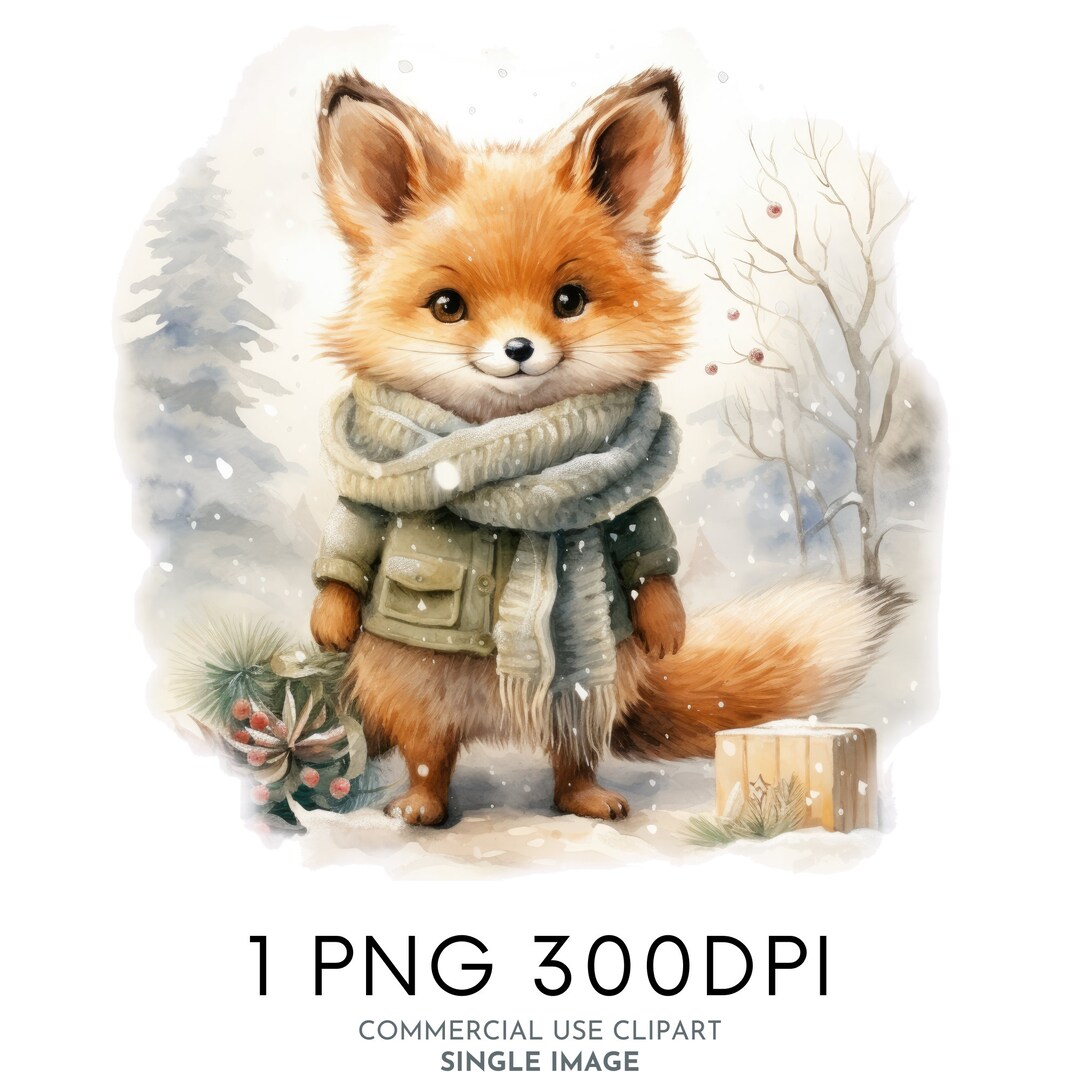 Winter Cute Fox Watercolor Clipart PNG, Forest Animals Clipart, Nursery ...
