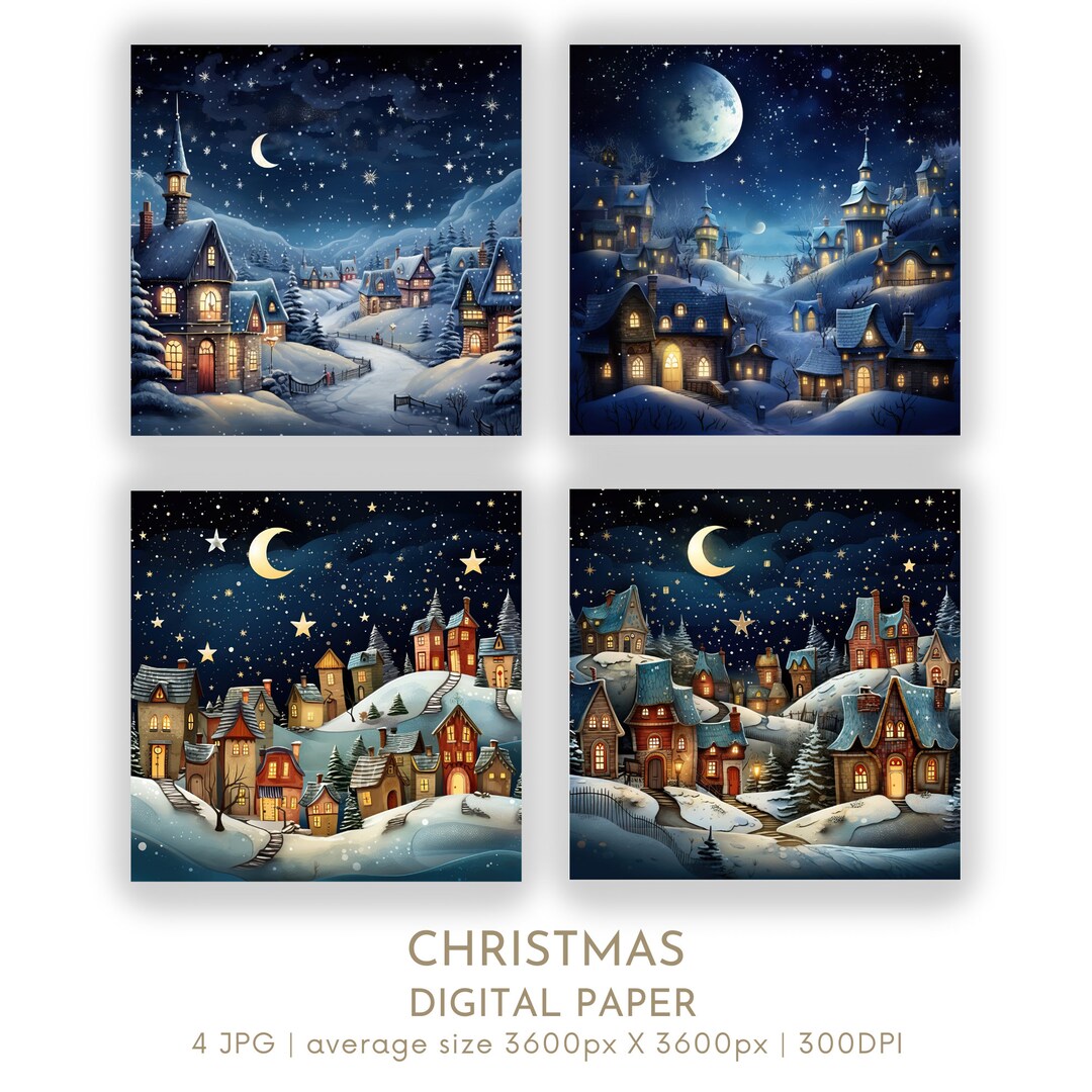 Christmas Town Digital Paper Set 4 JPG Christmas Card Making Festive ...