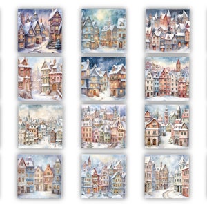 Christmas Town Papers Backgrounds Digital, Festive Village Square ...