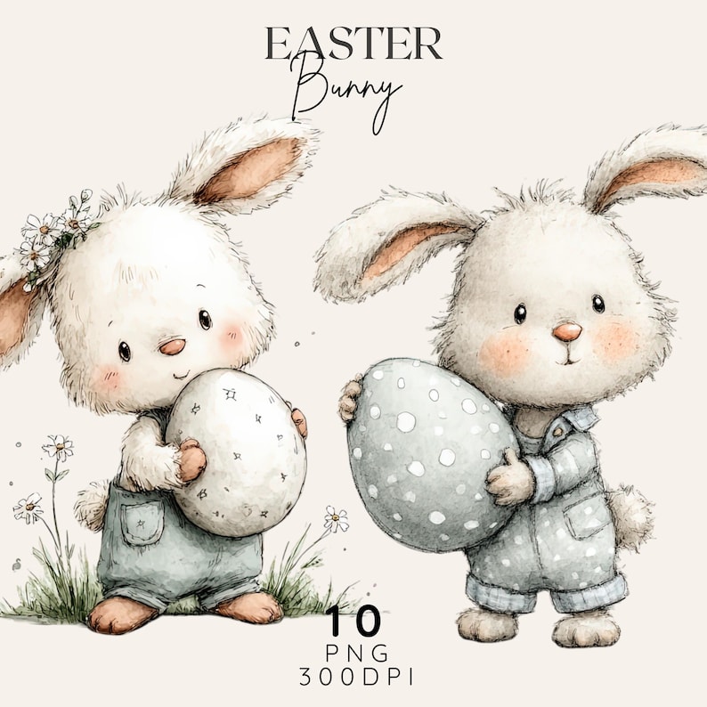 Easter Bunny Clipart, Whimsical Bunny PNG, Easter Animal Clipart ...