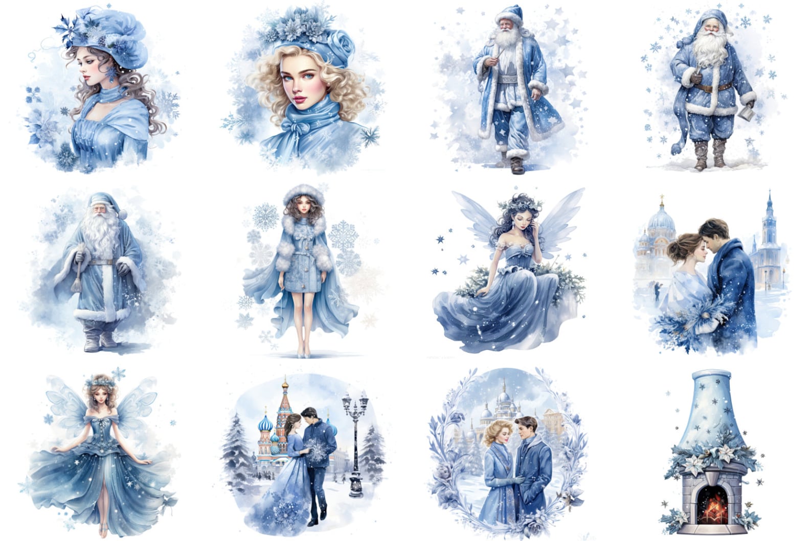 Pale Blue Christmas Watercolor Clipart PNG Bundle , Big Bundle ...