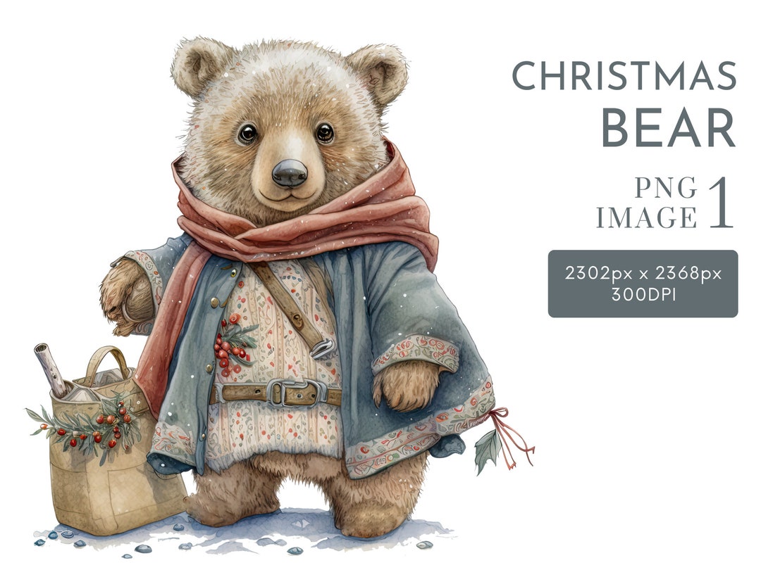 Christmas Bear Watercolor Clipart PNG, Forest Animals Clipart, Nursery ...
