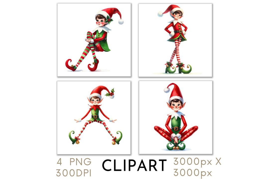 Christmas Elf Clipart Illustration Watercolor Images PNG Set 4 ...