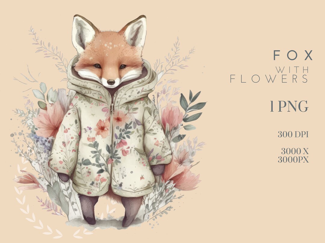 Fox With Flowers Clipart , Nursery Spring Clipart , Daffodils Clipart ...