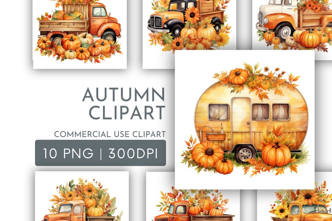 Pumpkin Truck Clipart Pack, Pumpkin Caravan Autumn Clipart for ...